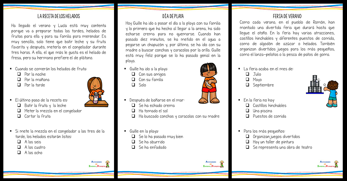 Mini lecturas de verano con preguntas para trabajar la comprensión ...