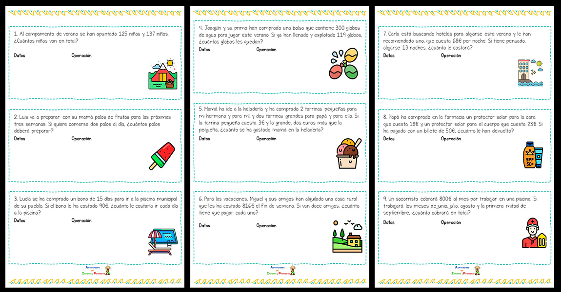 Divertidos problemas matemáticos veraniegos - Actividades de infantil y ...