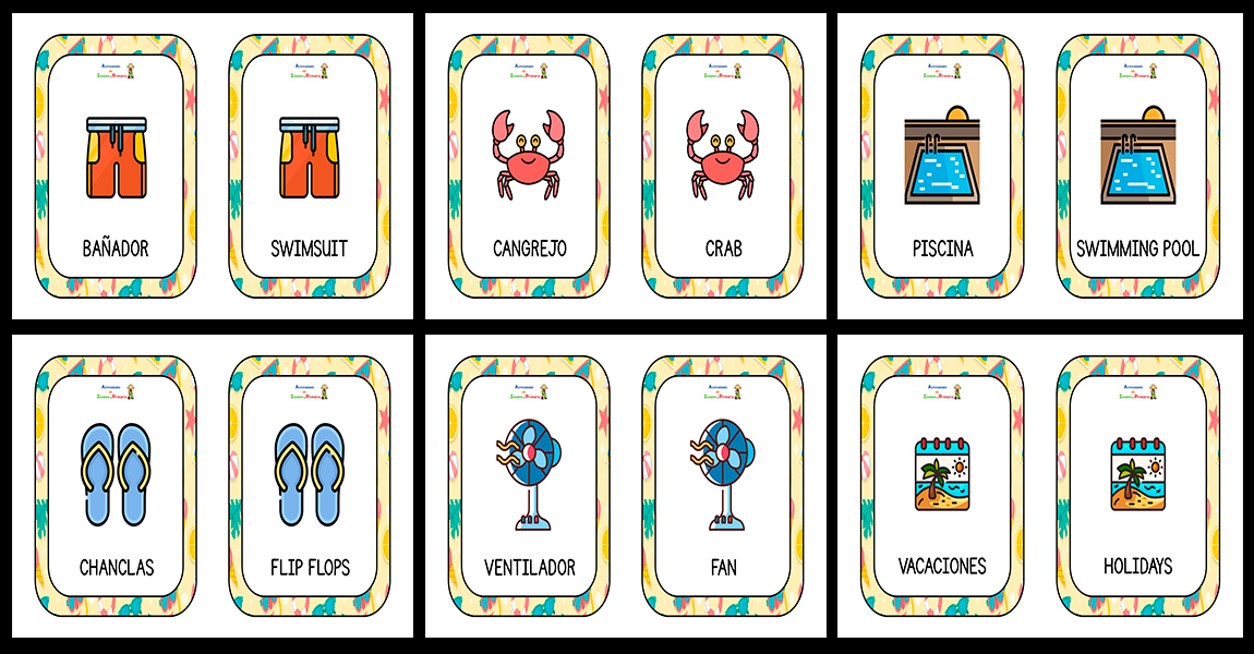 Tarjetas ilustrativas para aprender el vocabulario de verano en ...