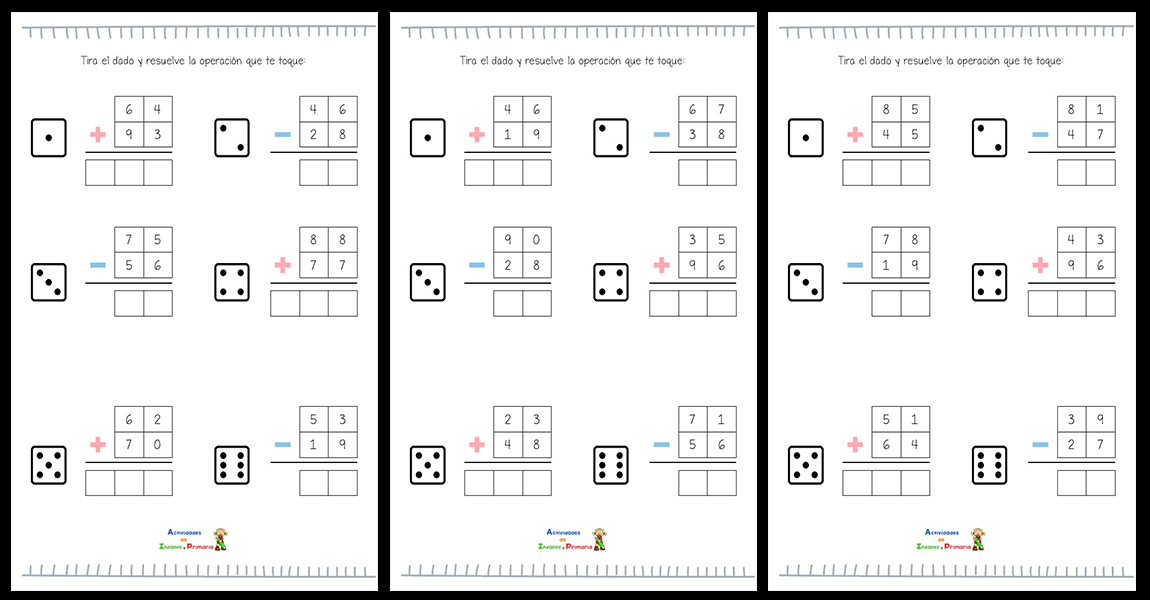 Divertido juego con dados para practicar las sumas y restas ...