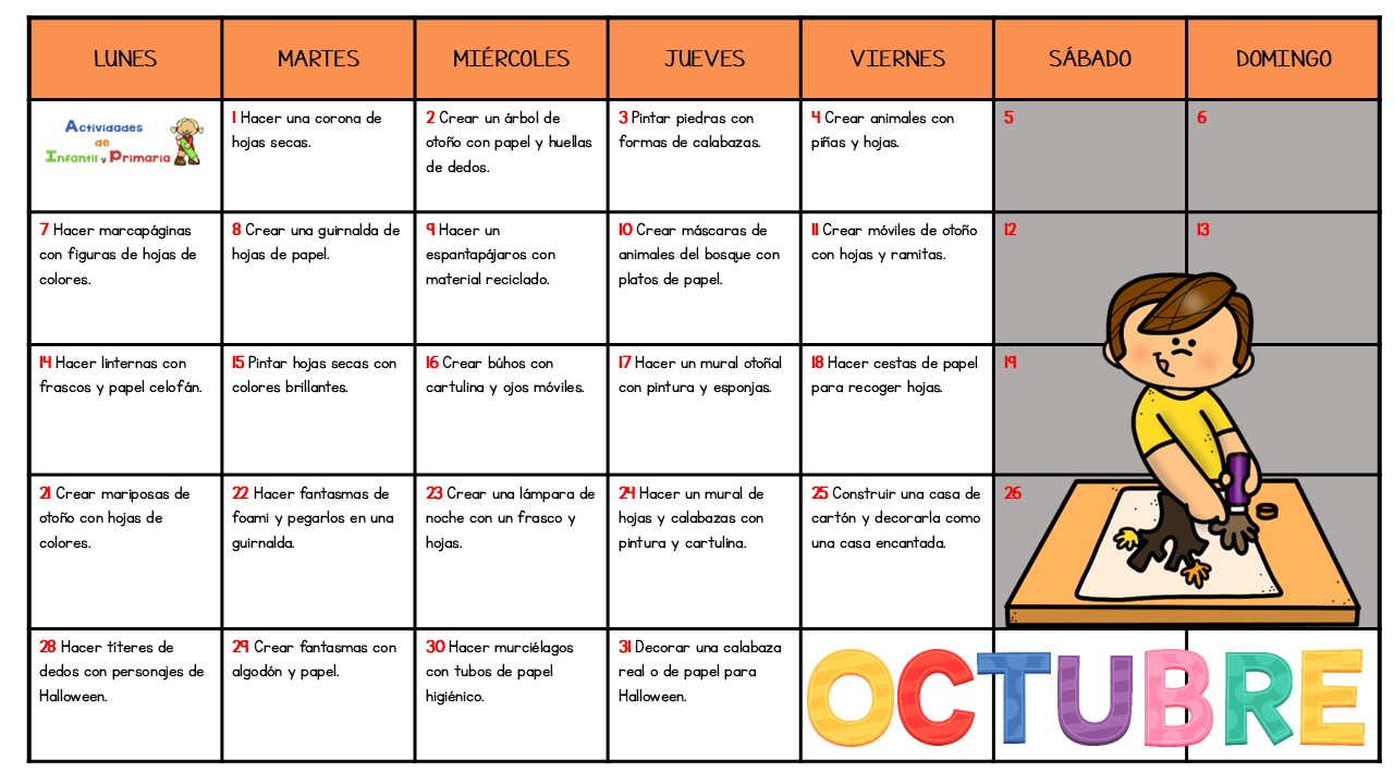 Calendario de manualidades para el mes de octubre, especial otoño y ...