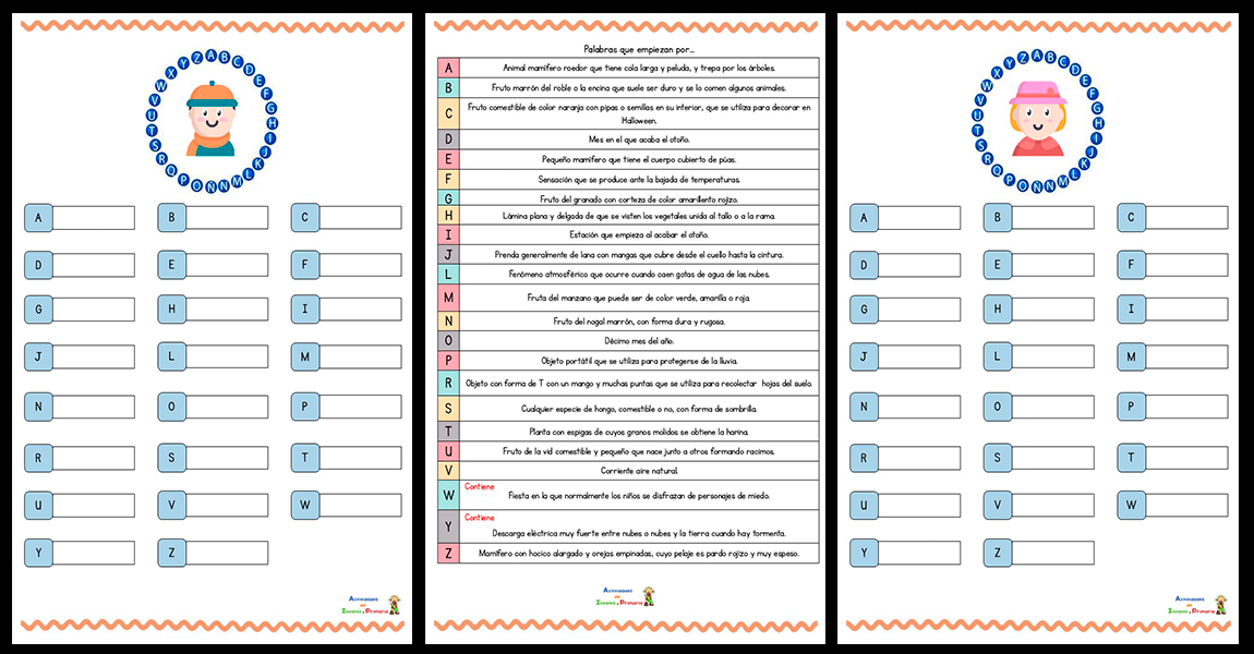 Juego de pasapalabra con vocabulario de otoño - Actividades de infantil ...