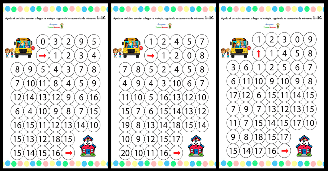 Sencillos laberintos de números, con diseño vuelta al cole ...