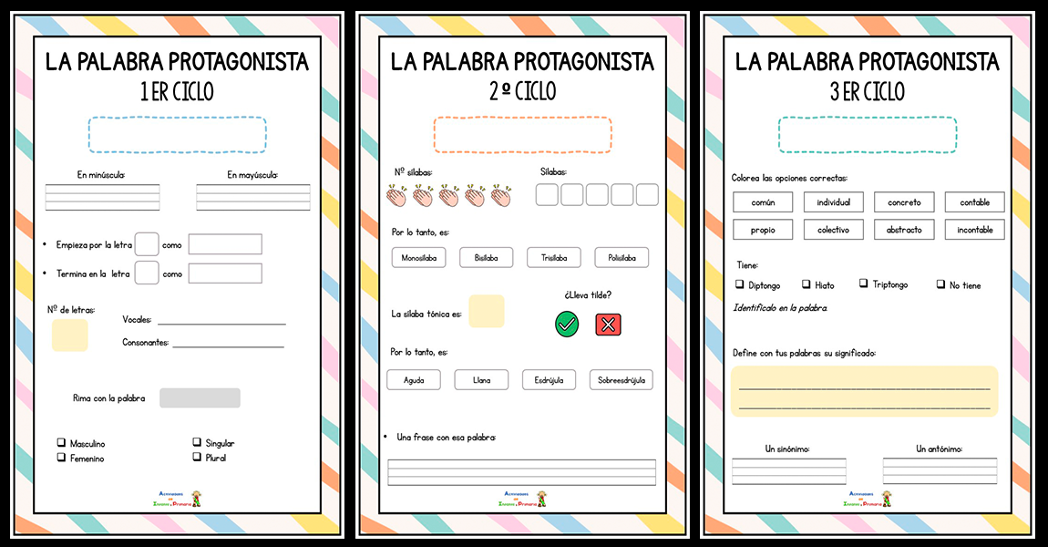 Plantillas "La palabra protagonista" diferentes niveles según la ...