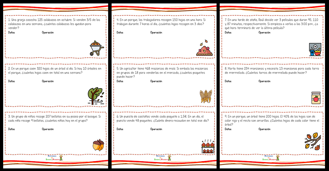 Problemas matemáticos relacionados con la temática otoñal - Actividades ...