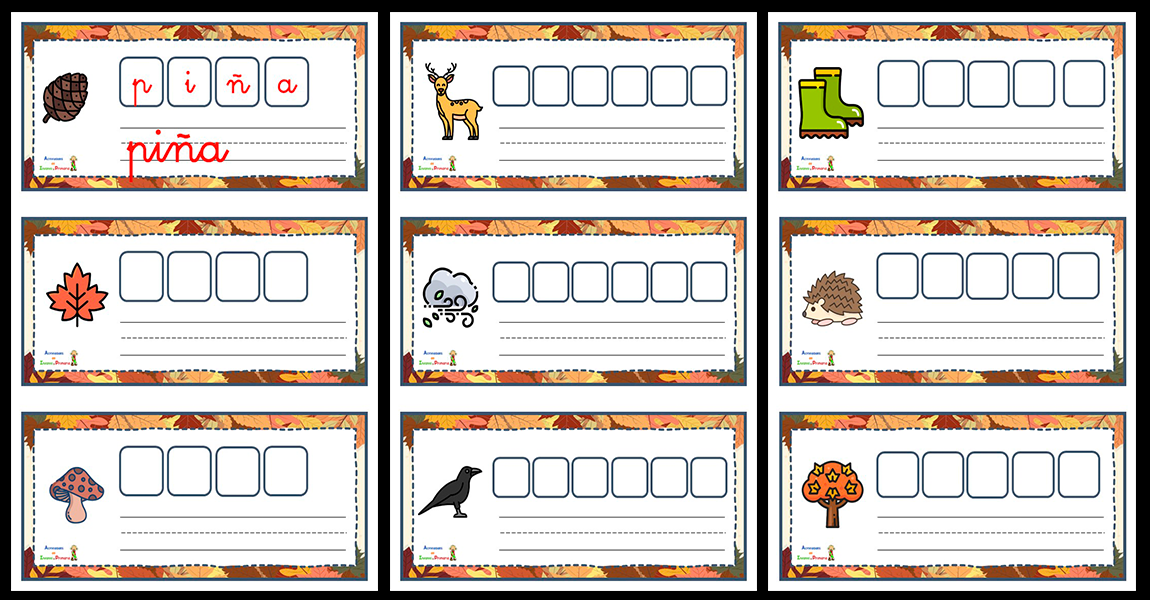 Tarjetas de lectoescritura con vocabulario de otoño - Actividades de ...