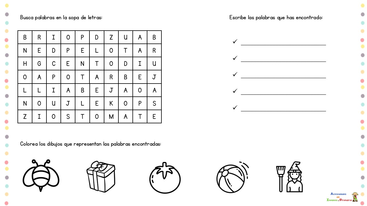 Sopa de letras: Busca, escribe y colorea la palabra - Actividades de ...