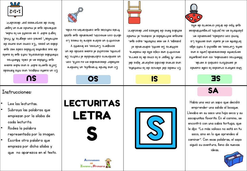 Minilibro: Lecturitas letra S; sílabas SA – SE – SI – SO – SU ...