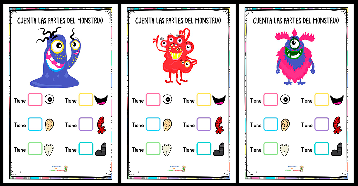 Divertidas fichas de conteo: Las partes del monstruo - Actividades de ...