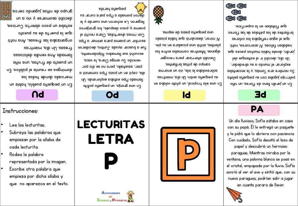 Minilibro: Lecturitas letra P; sílabas PA – PE – PI – PO – PU ...