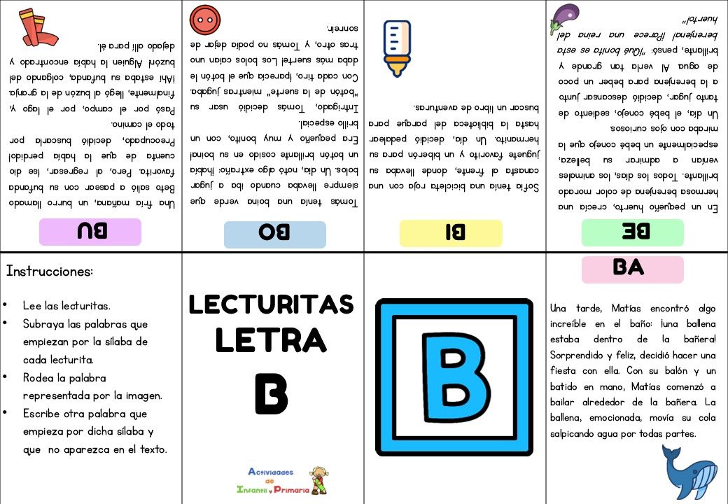 Minilibro: Lecturitas letra B, sílabas BA – BE – BI – BO – BU