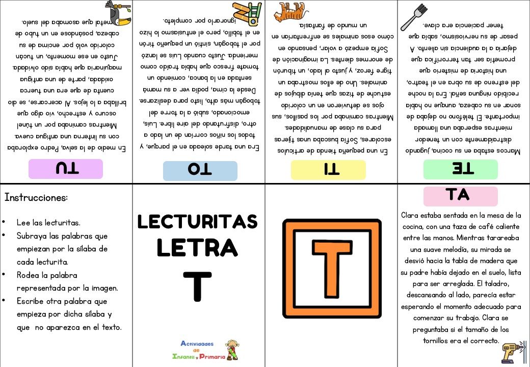 Minilibro: Lecturitras letra T, sílabas TA - TE - TI - TO - TU ...