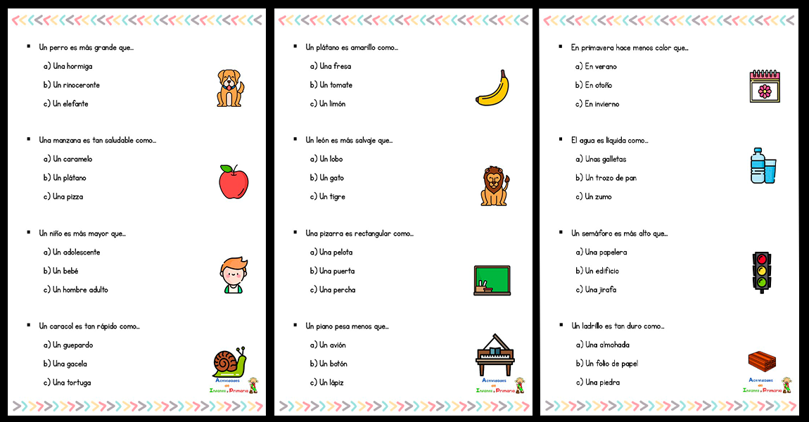 Comprensión lectora de frases comparativas - Actividades de infantil y ...