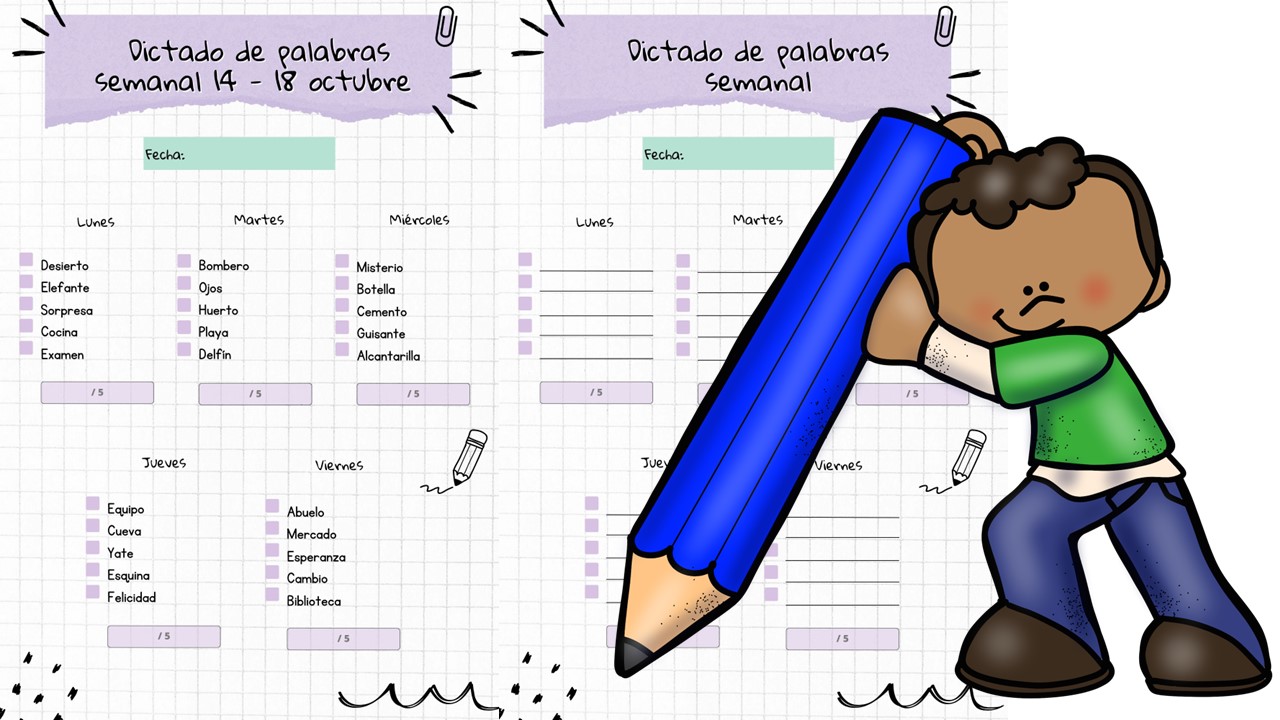 Dictado semanal de palabras + plantilla, 14 -18 octubre - Actividades ...