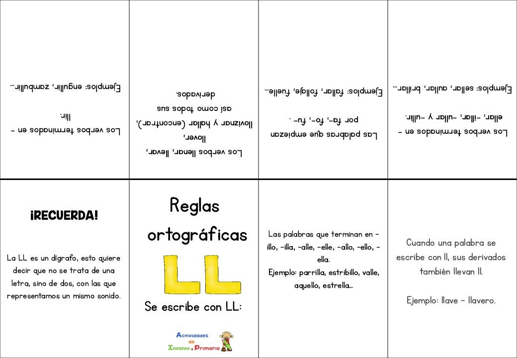 Minilibro reglas ortográficas de la LL - Actividades de infantil y primaria