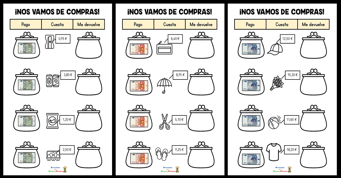 ¡Nos vamos de compras! Aprendemos a utilizar el dinero, pagando en una tienda - Actividades de ...