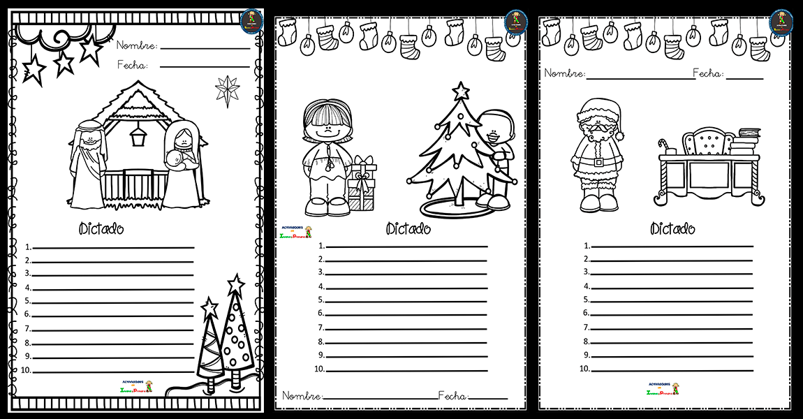 Plantillas para realizar dictados de palabras navideñas con dibujos ...