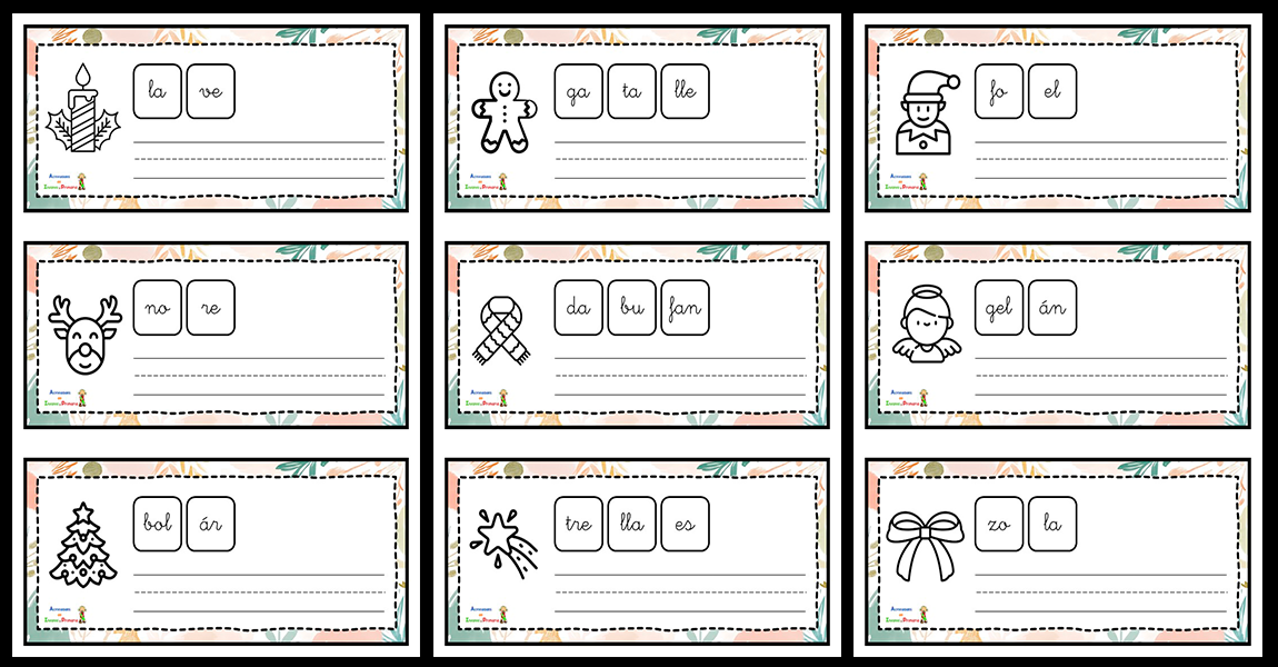 Tarjetas para ordenar las sílabas del vocabulario navideño ...