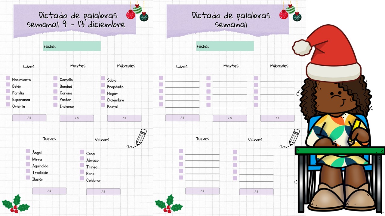 Dictado semanal de palabras navideñas 9-13 diciembre - Actividades de ...
