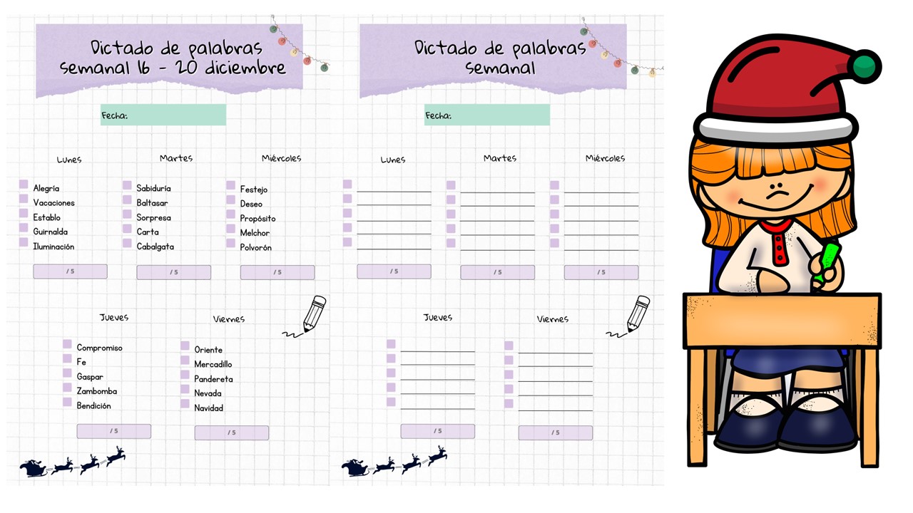 Dictado de palabras semanal navideño 16 - 20 diciembre - Actividades de ...
