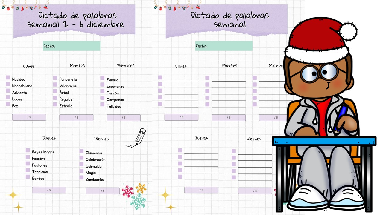 portada dictado semanal palabras navidad