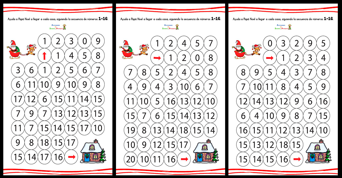 Laberintos navideños de secuencias numéricas - Actividades de infantil ...