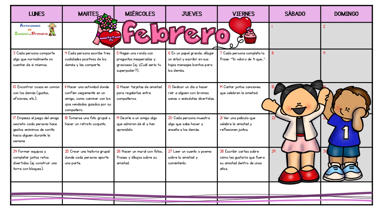 Celebramos el mes de la amistad: Calendario de actividades para ...