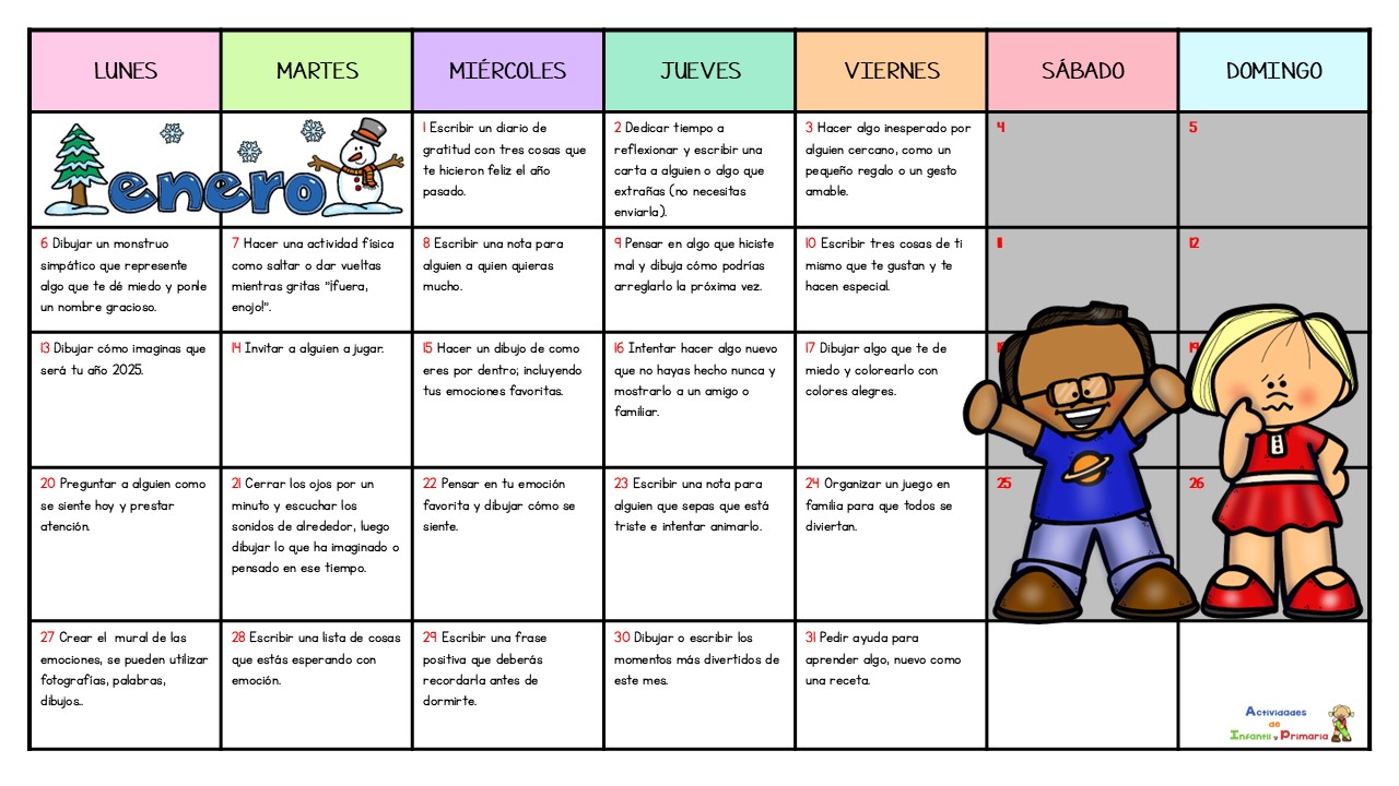 Calendario de actividades basadas en EMOCIONES para el 2025 ...