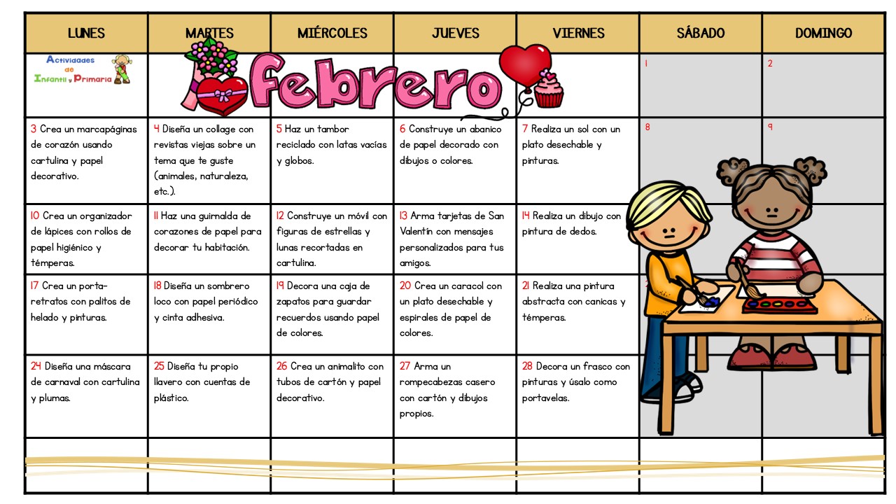 Calendario de manualidades para Primaria del mes de febrero 2025 ...