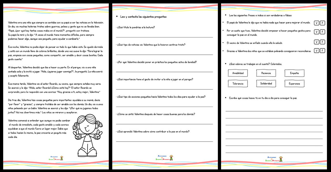 Cuento sobre la paz para trabajar la comprensión lectora - Actividades ...