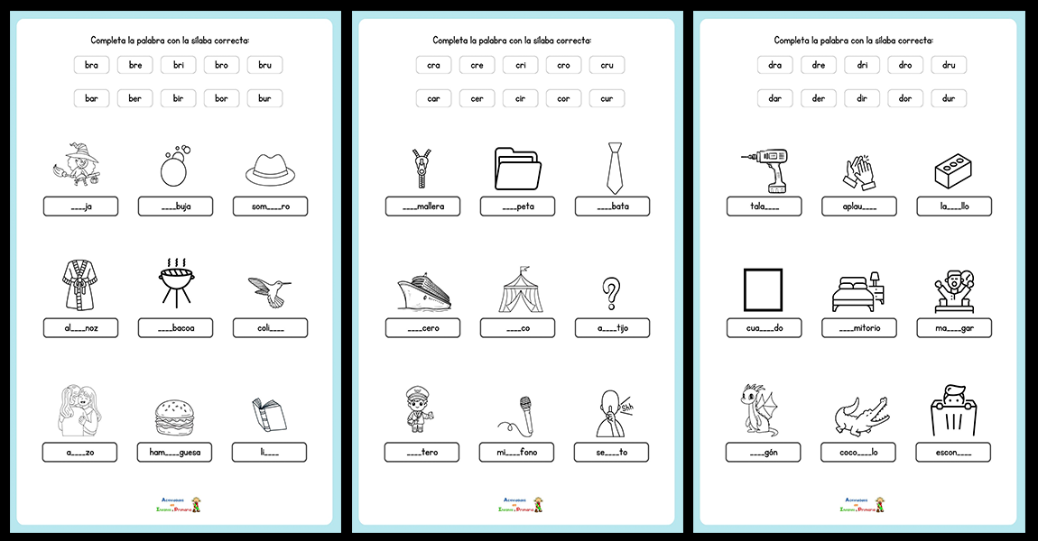 Hojas De Trabajo De Palabras De Dos Sílabas