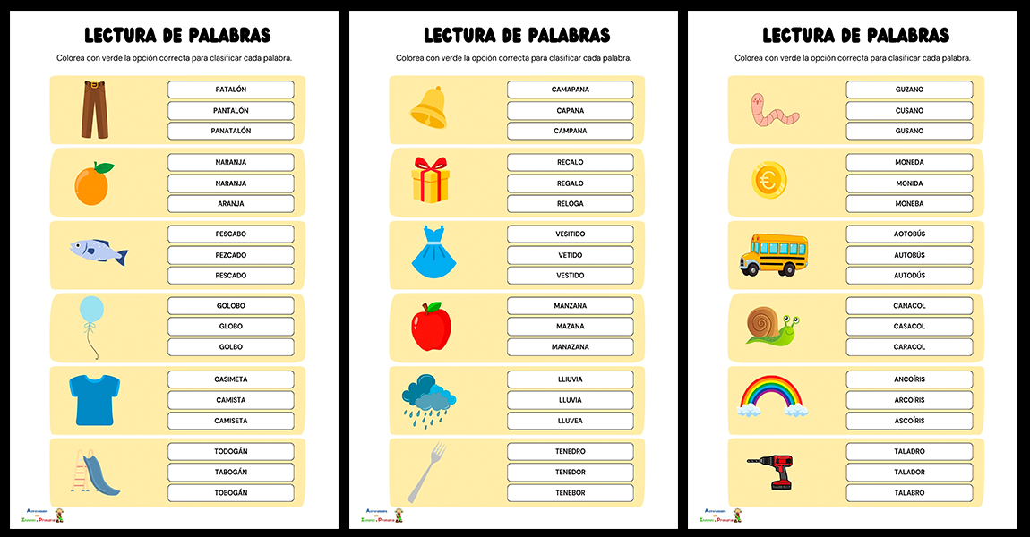 Fichas para ejercitar la lectura correcta de palabras - Actividades de ...