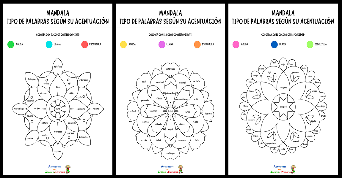 Mandalas para colorear según el tipo de palabra: Aguda, llana o ...