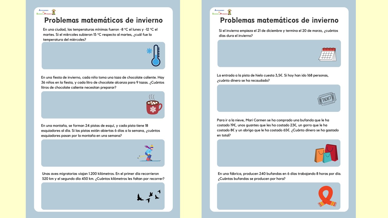 Problemas matemáticos de invierno - Actividades de infantil y primaria