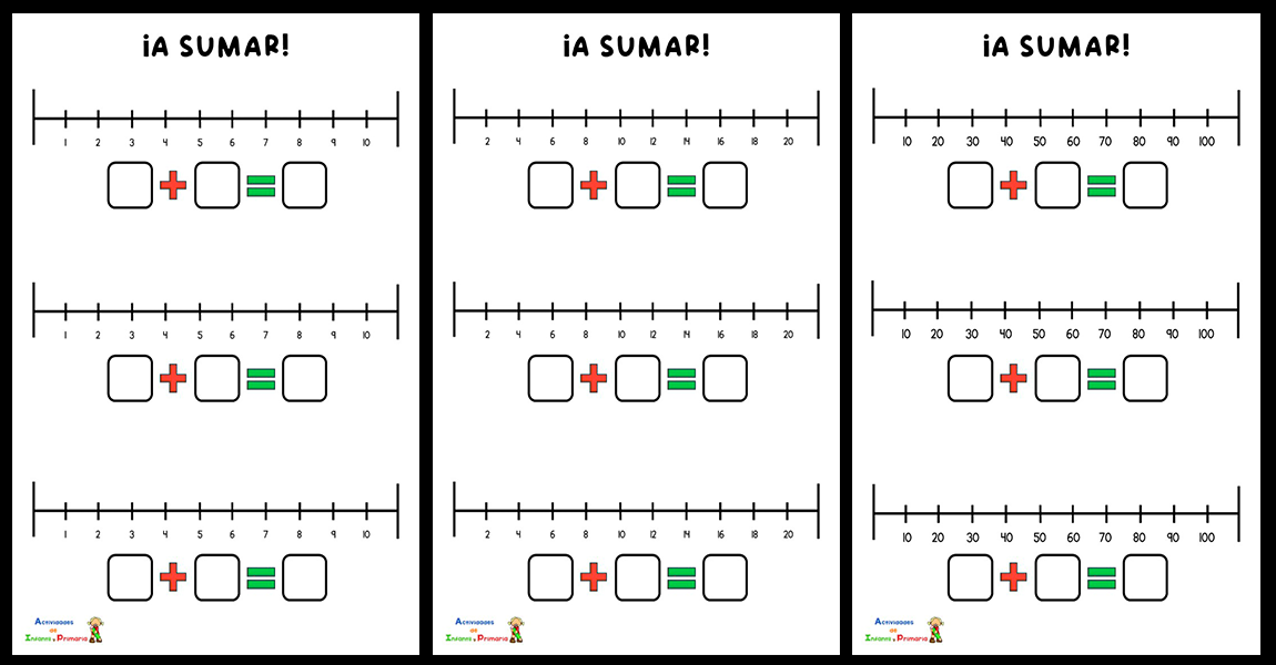 Plantillas para aprender a sumar con ayuda de la recta numérica ...