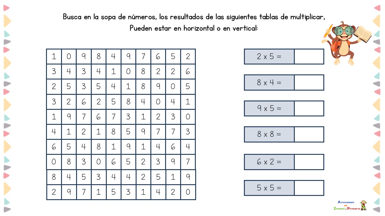 Sopas de números con las tablas de multiplicar: Resuelve y encuentra el ...