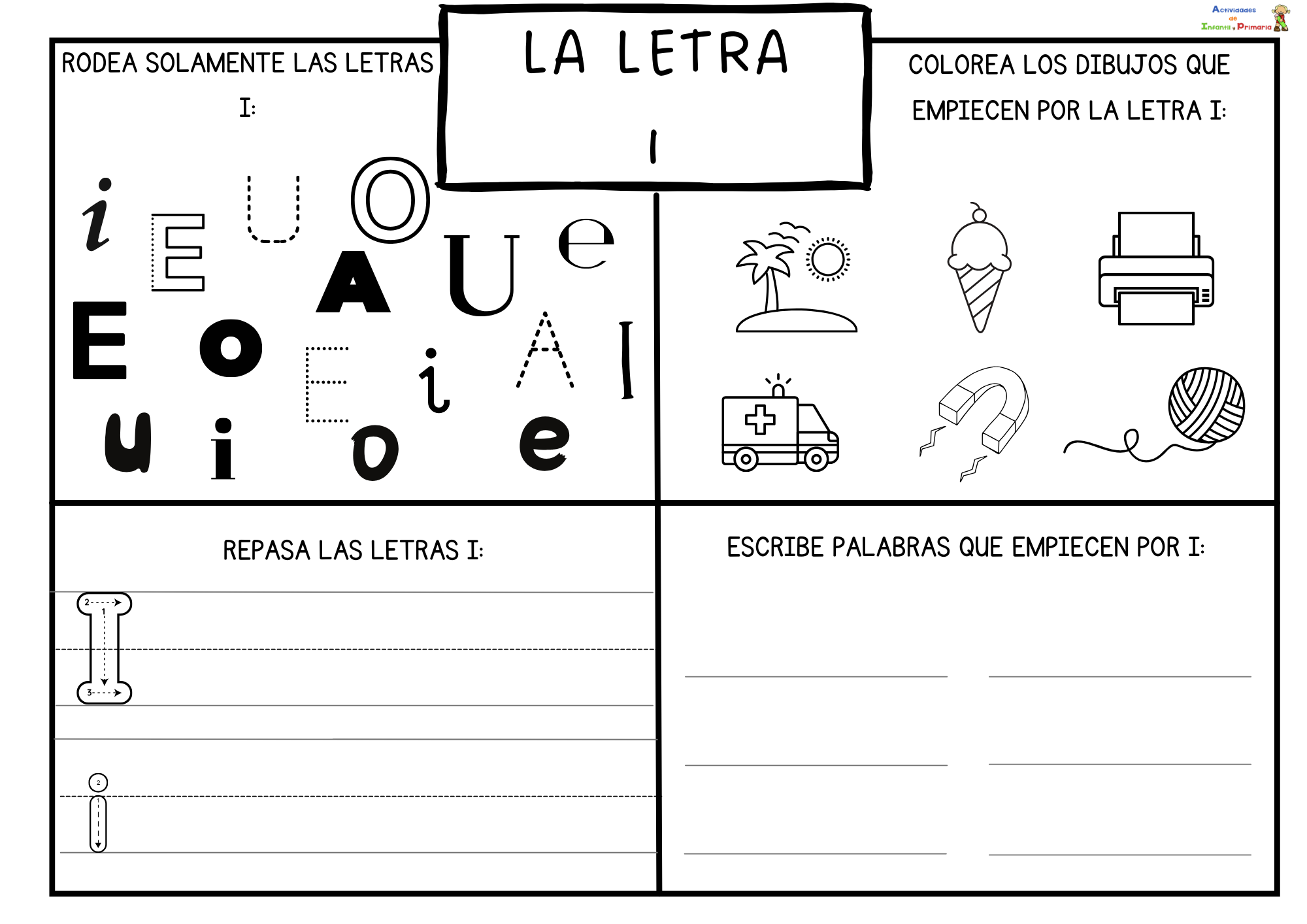 La letra de la semana: letra I - Actividades de infantil y primaria