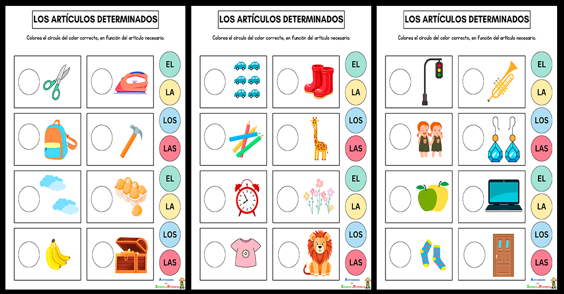 Fichas de los artículos determinados - Actividades de infantil y primaria
