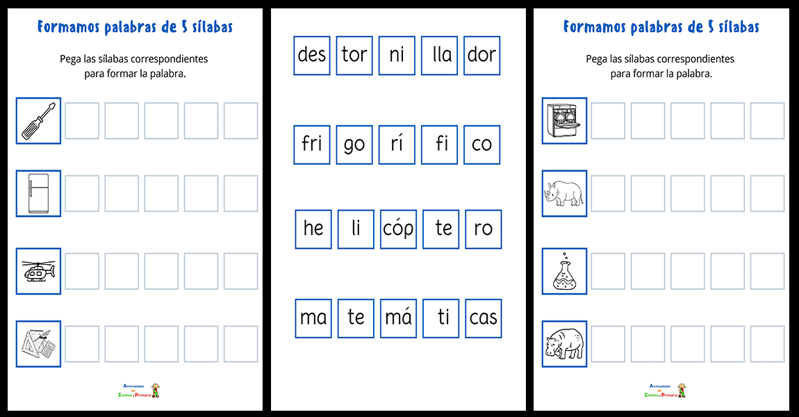 Actividad manipulativa para formar palabras de 5 sílabas - Actividades ...