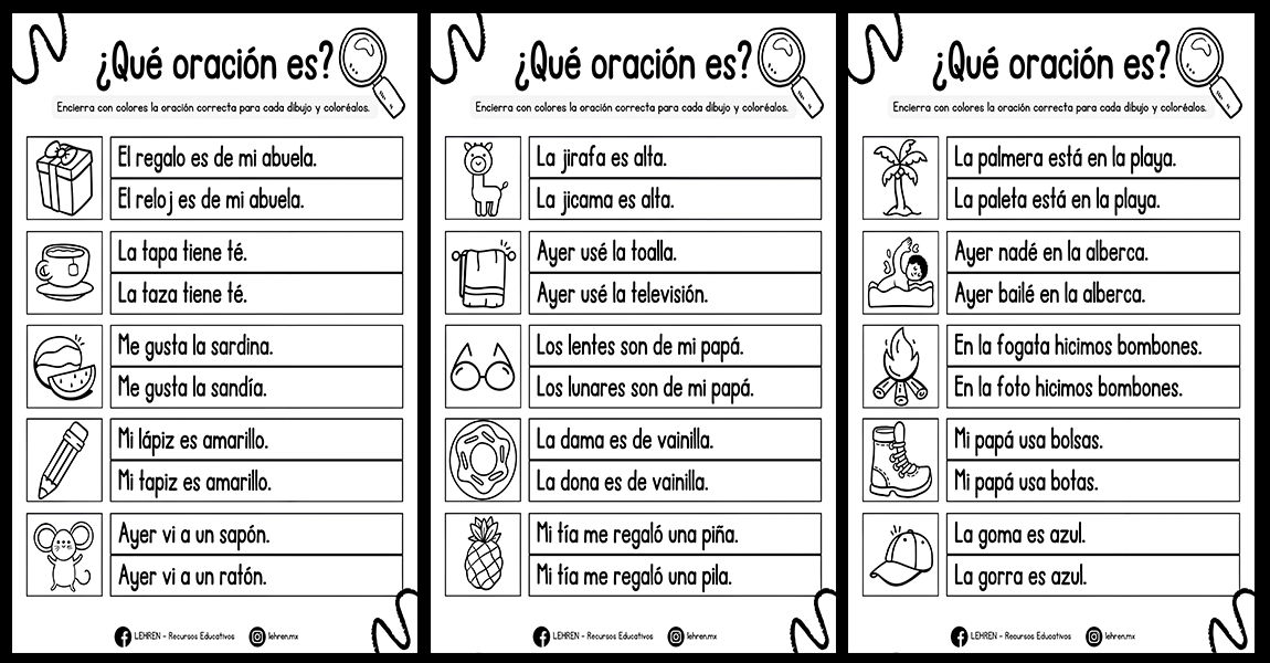 Lectura de oraciones: Lee y colorea - Actividades de infantil y primaria