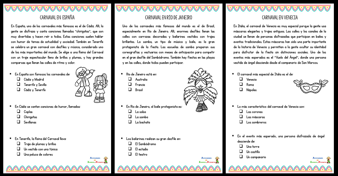 Lecturas comprensivas: Carnaval en diferentes países del mundo ...