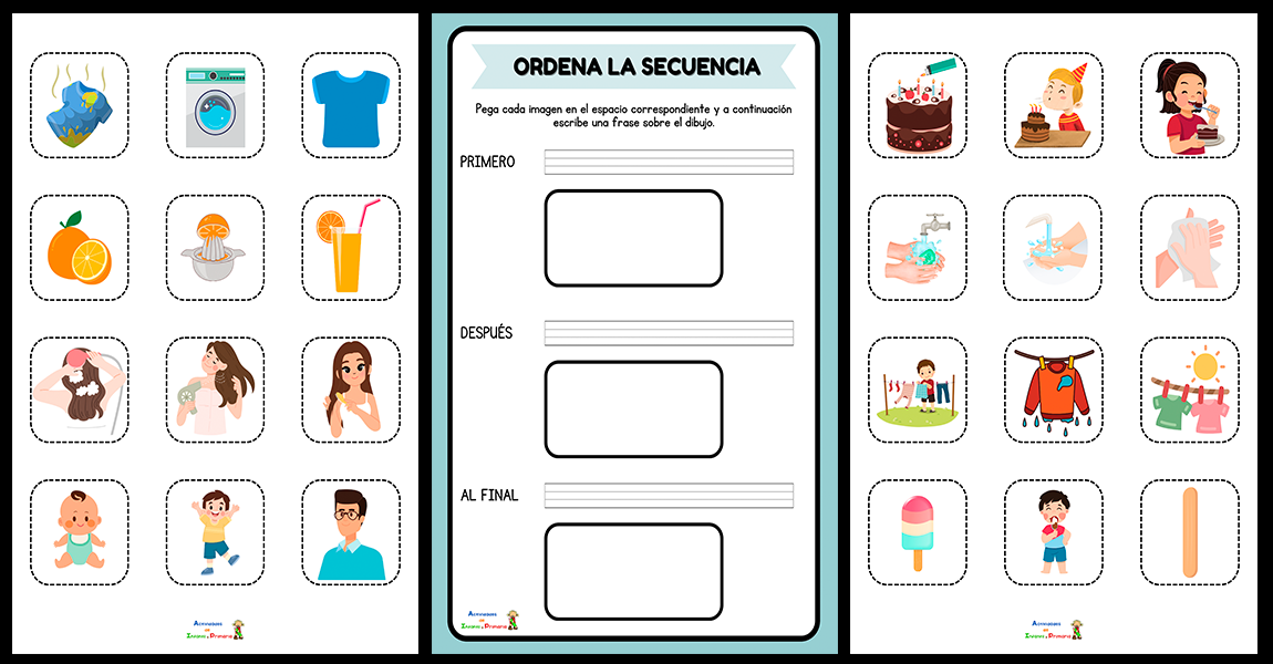 Plantilla para ordenar secuencias temporales lógicas - Actividades de infantil y primaria