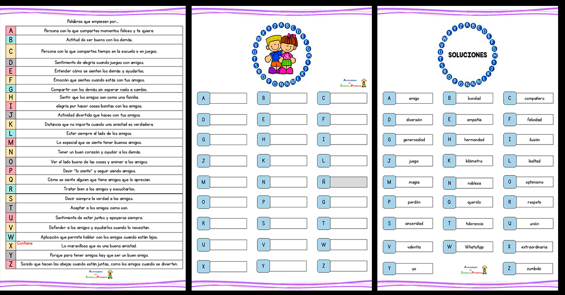 El pasapalabra de la amistad: Vocabulario y definiciones - Actividades ...