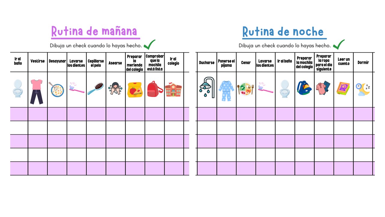 Tablas de rutinas diarias para niños - Actividades de infantil y primaria
