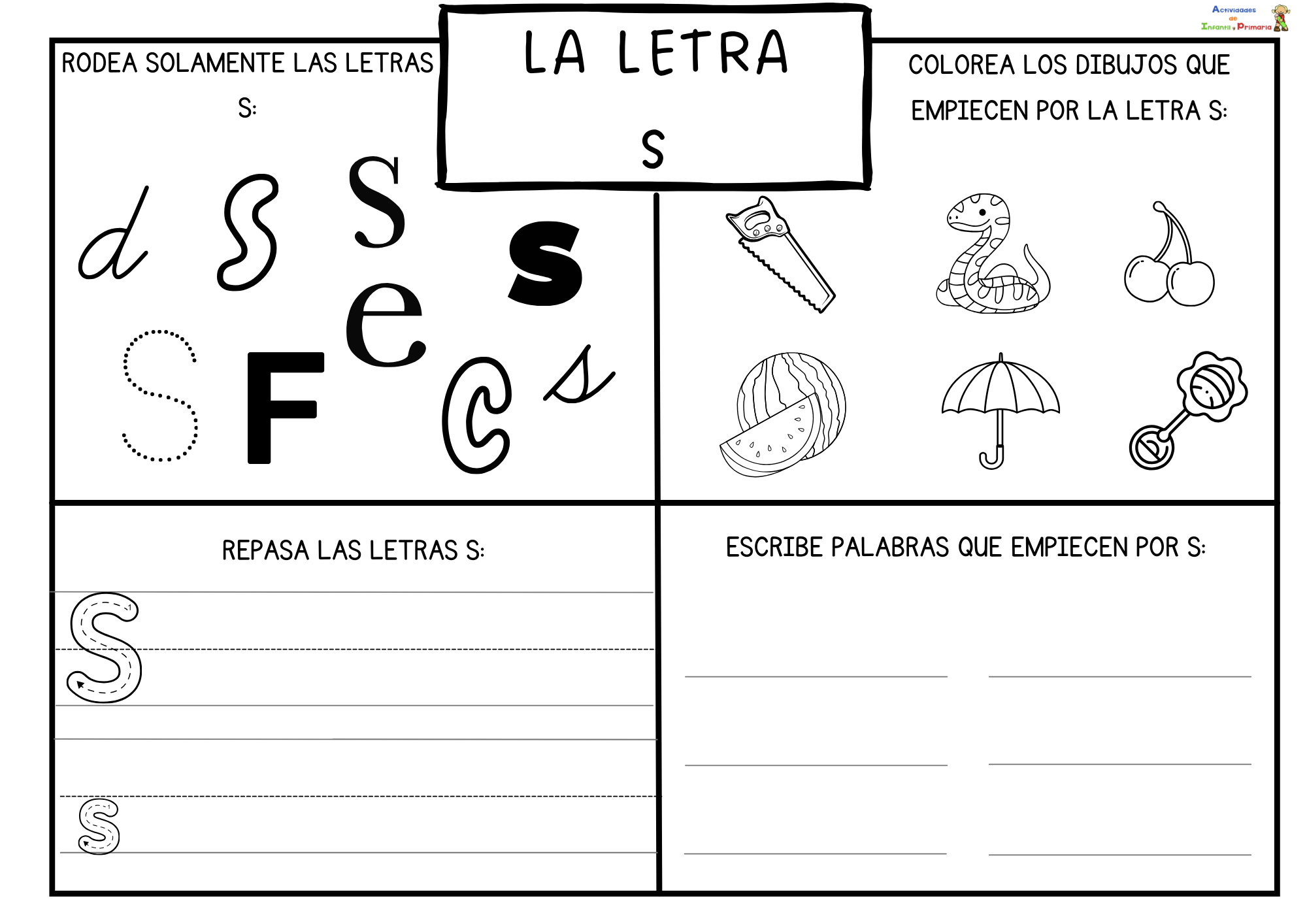 La letra de la semana: Letra S - Actividades de infantil y primaria