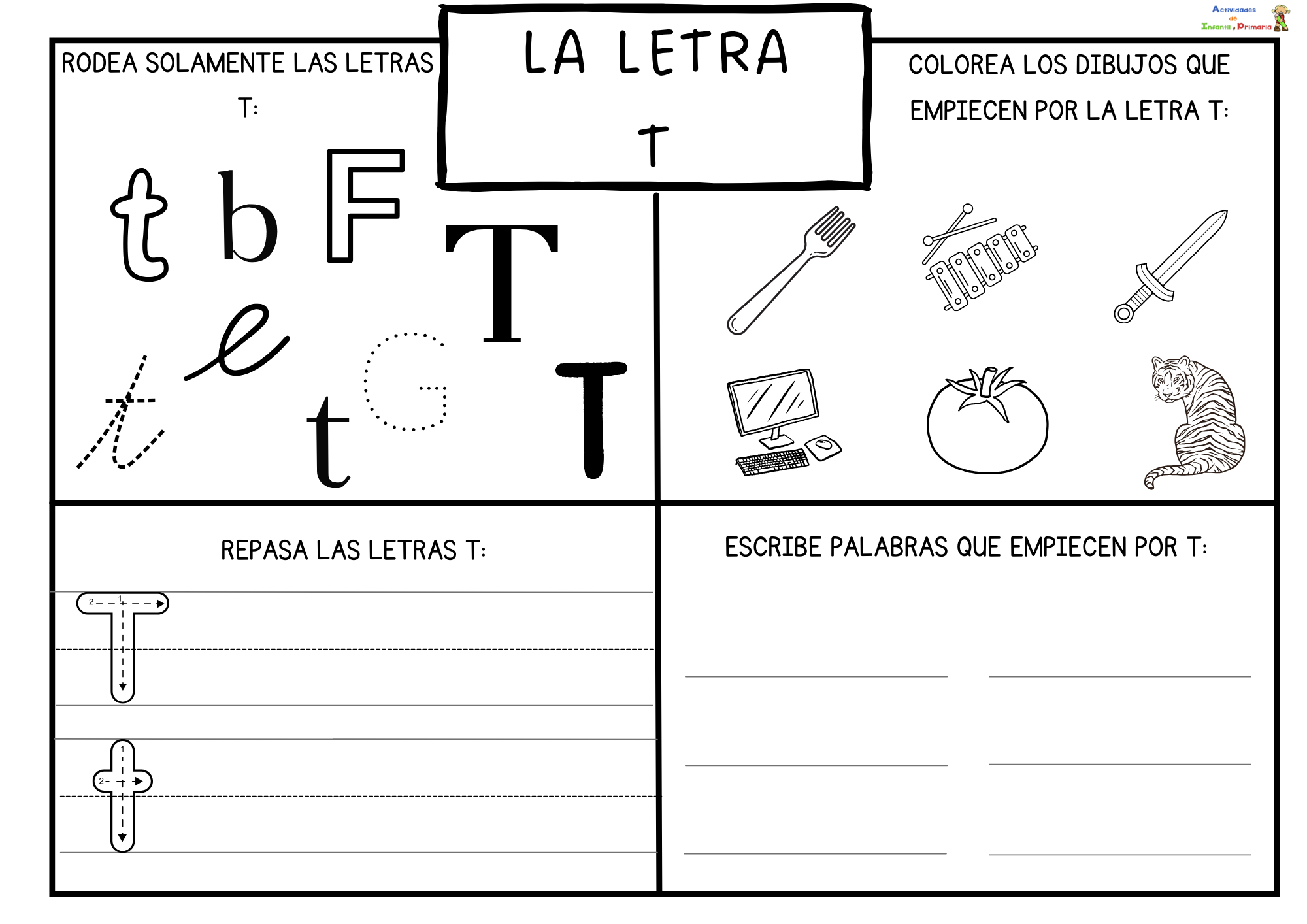 La letra de la semana: Letra T - Actividades de infantil y primaria