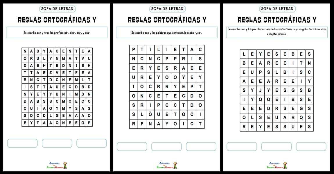 Sopa de letras: Reglas ortográficas letra Y - Actividades de infantil y ...