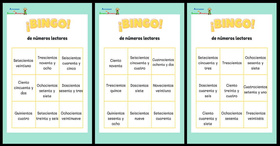 Bingo de números lectores de tres cifras - Actividades de infantil y ...