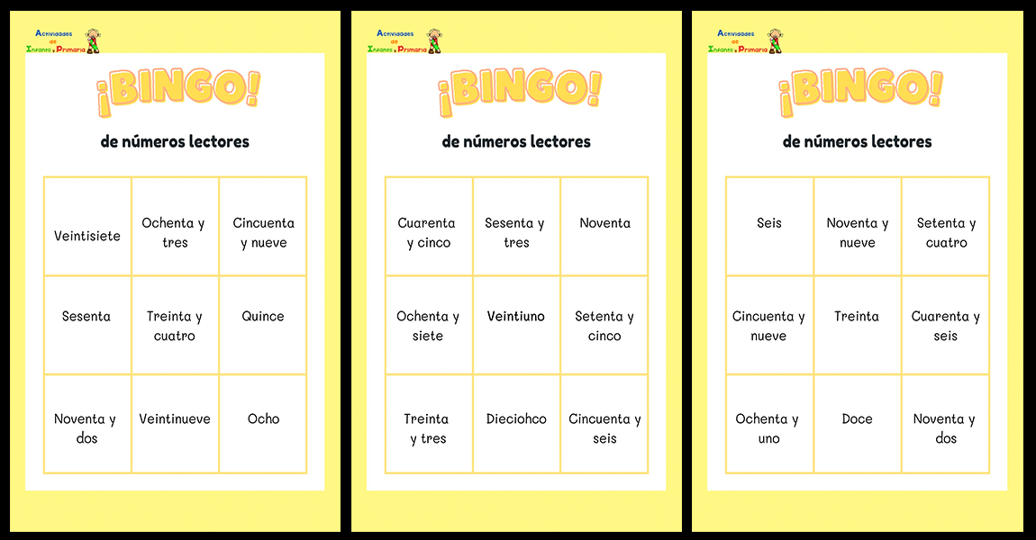 El bingo de los números lectores de dos cifras - Actividades de ...