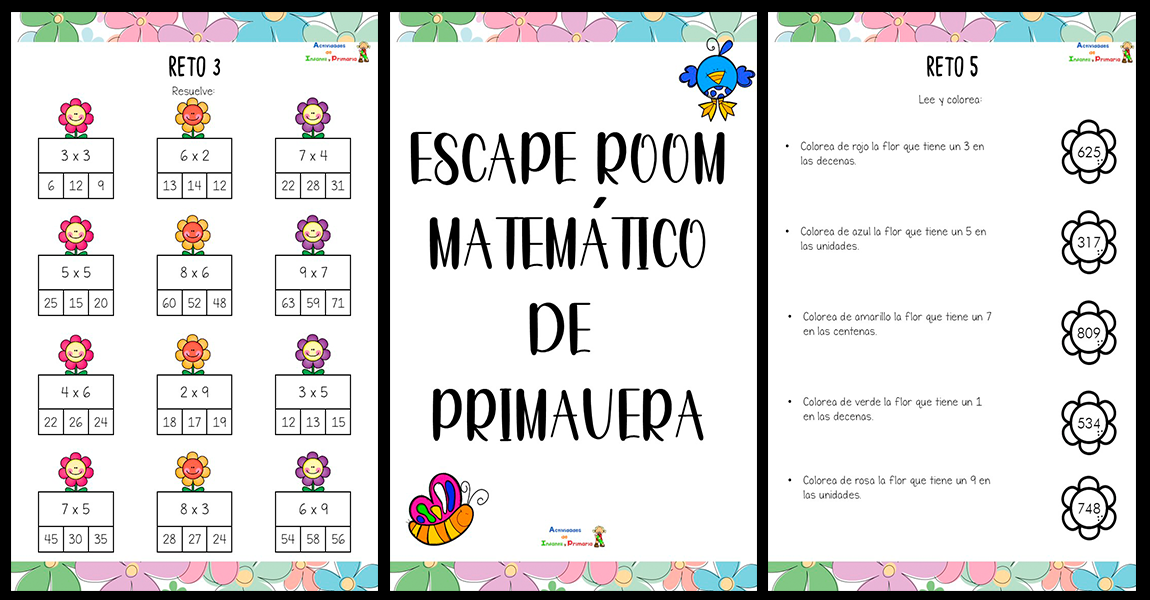 Escape room matemático con retos primaverales - Actividades de infantil y primaria
